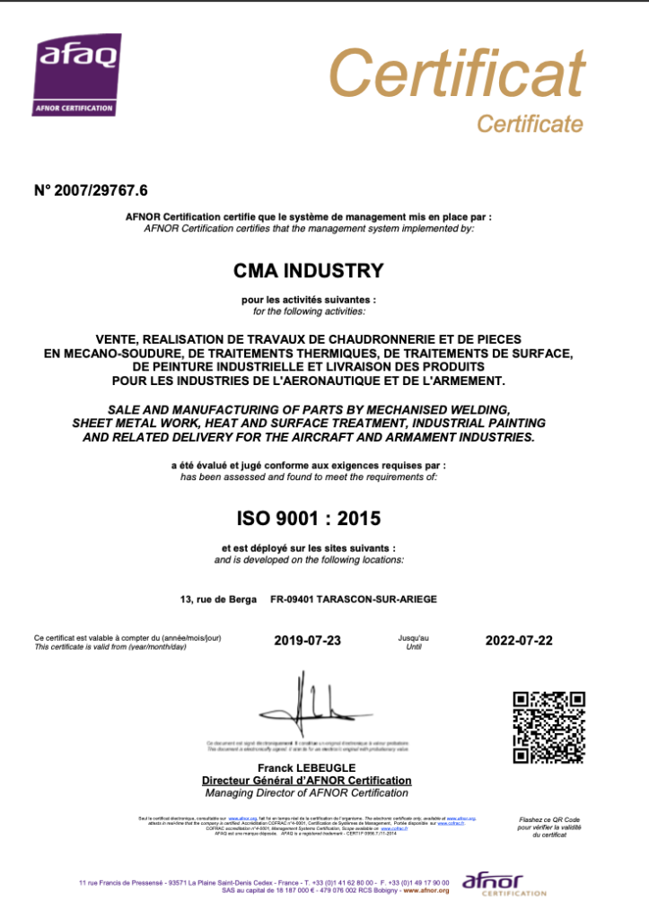 certification qualite cma - Groupe R-Méca